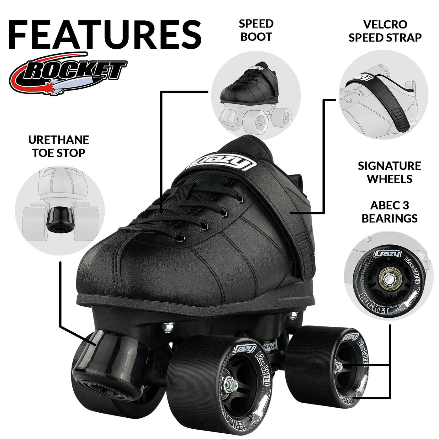 Rocket - Black Speed Skates | Crazy Skates