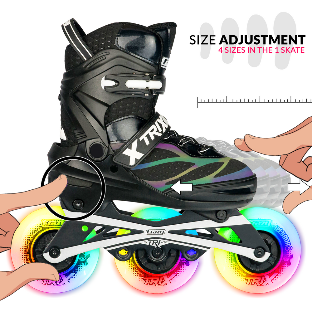 TRIX Black - 3 Wheel Size Adjustable Inline Skates