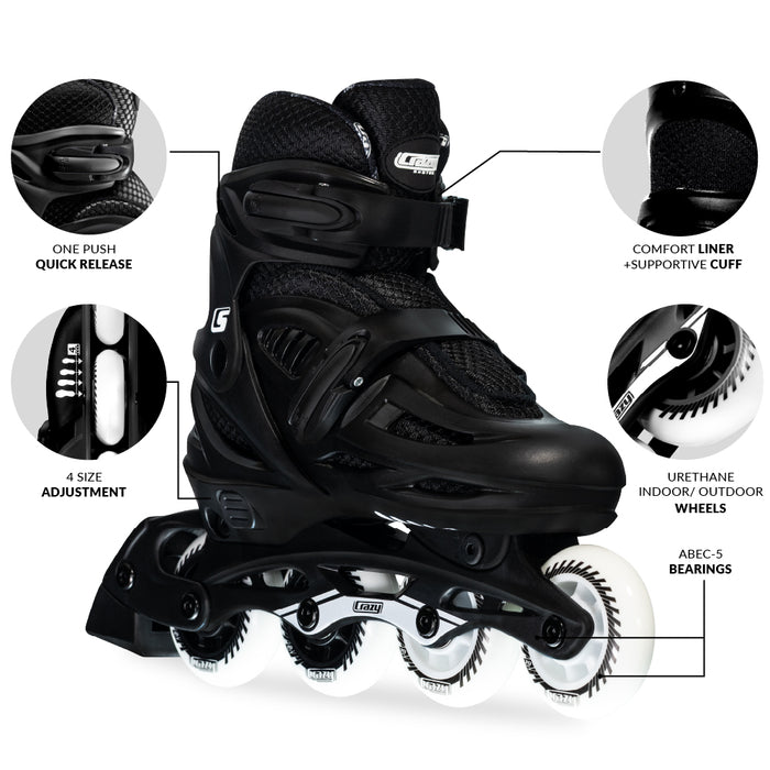 Blade Black Size Adjustable Inline Skates | Kids Crazy Skates