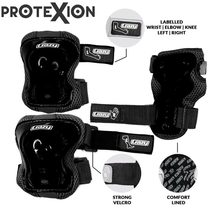 ProteXion Black Safety Pads - Three Piece Set | Crazy Skates