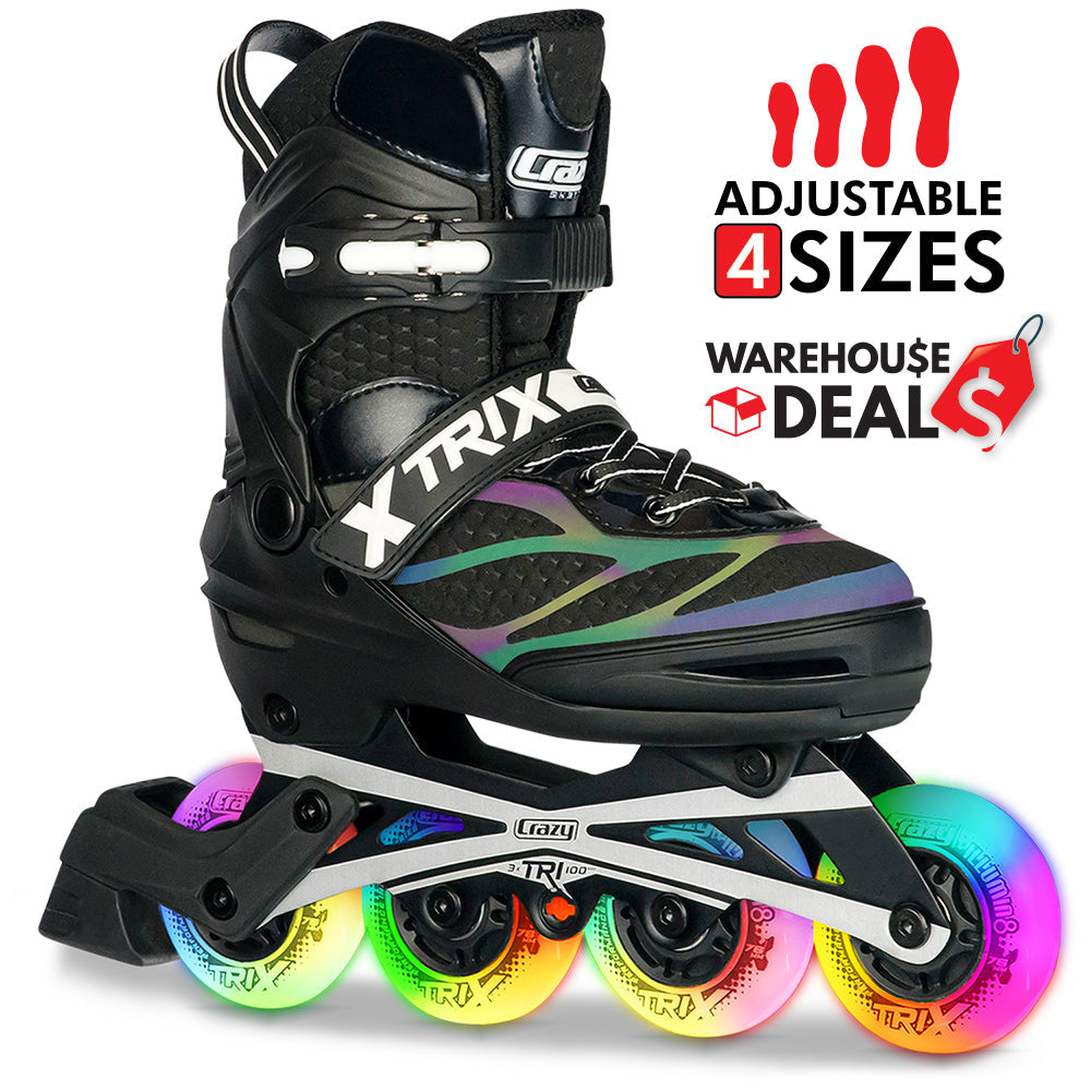 Warehouse Deal | TRIX - Black 4 Wheel Size Adjustable Inline Skates